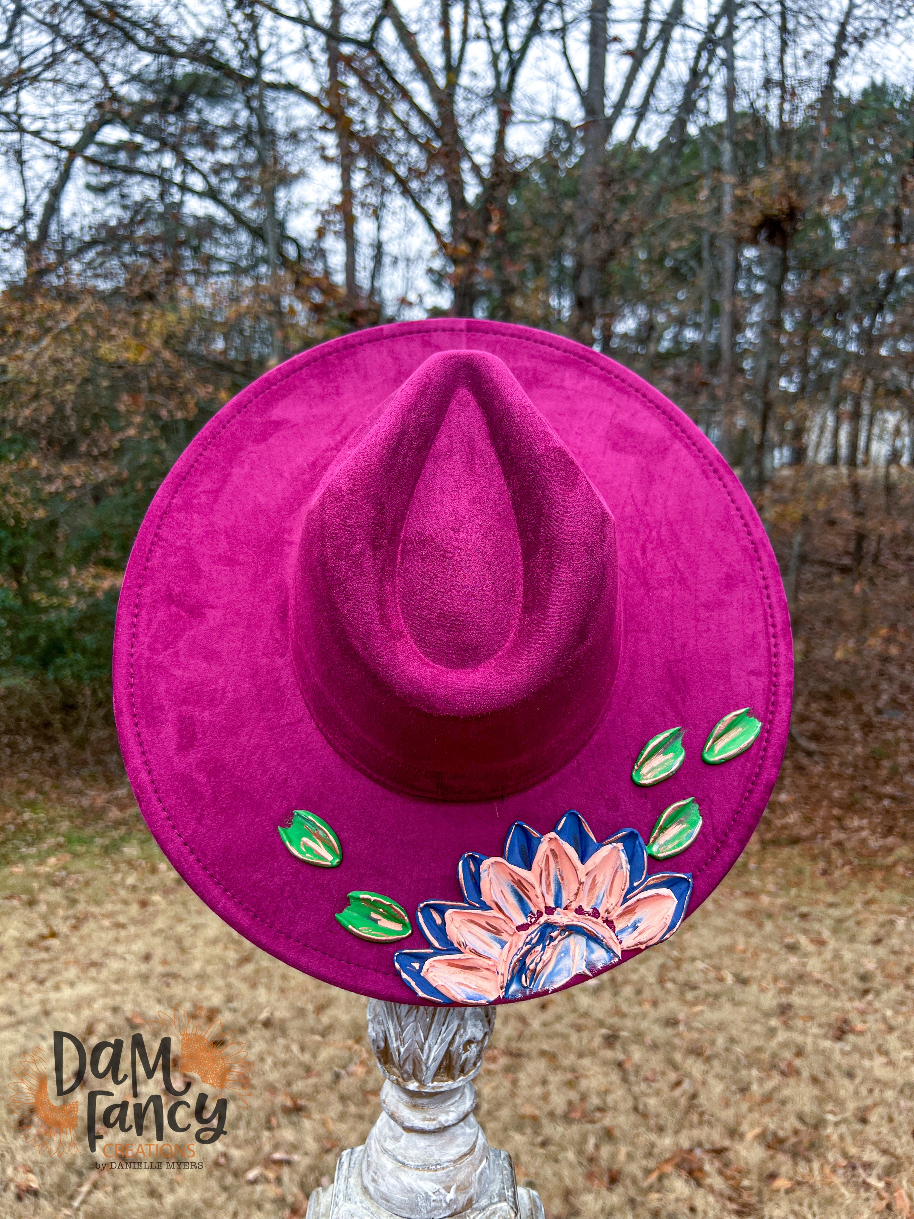 Plum Hat Single Flower Wide Brim Hat – DAM Fancy Creations